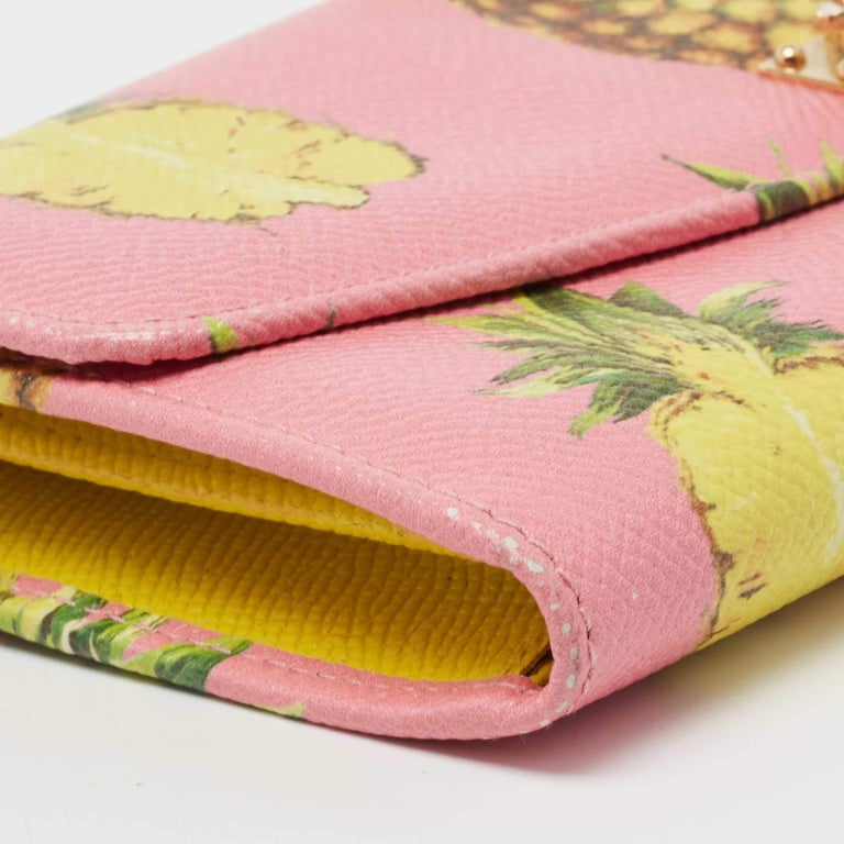 Dolce and Gabbana Pink Pineapple Print Leather Padlock Wallet For Sale ...