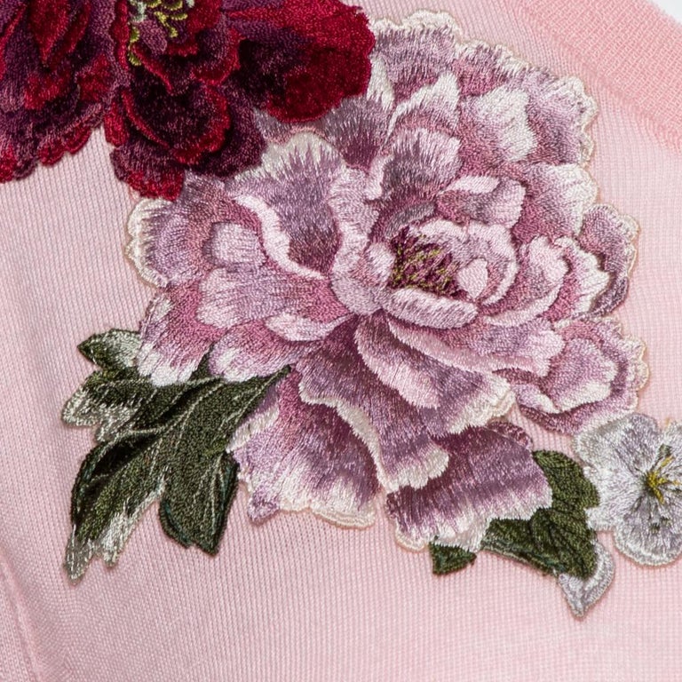 Dolce and Gabbana Pink Rose Applique Cashmere Pullover L at 1stDibs