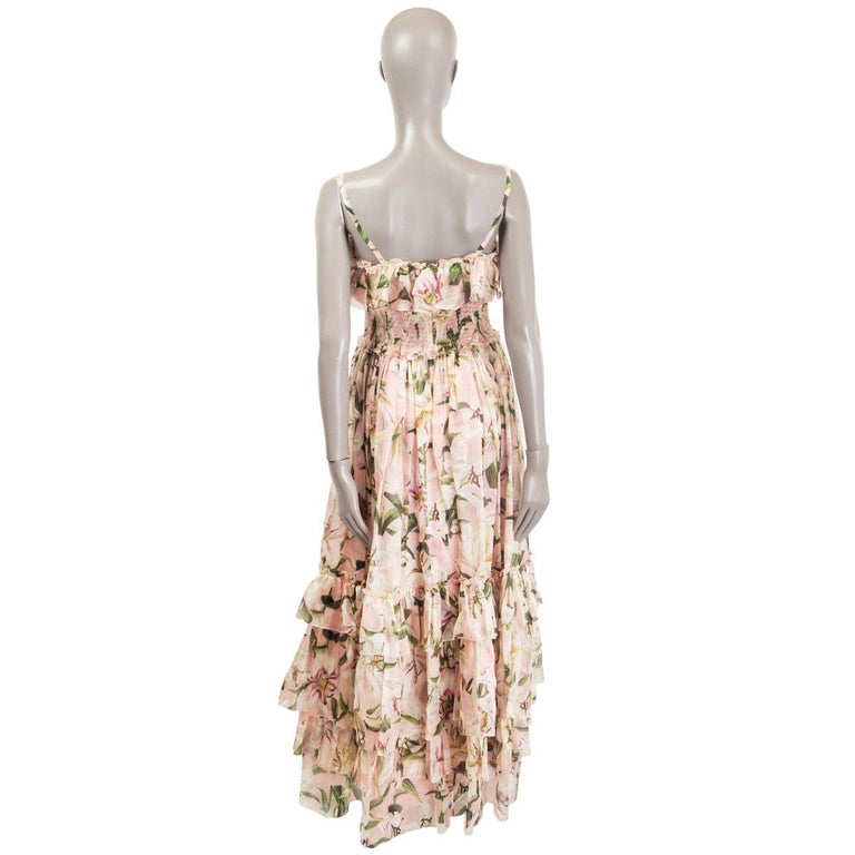 DOLCE and GABBANA pink silk FLORAL RUCHED Maxi Dress S For Sale at ...