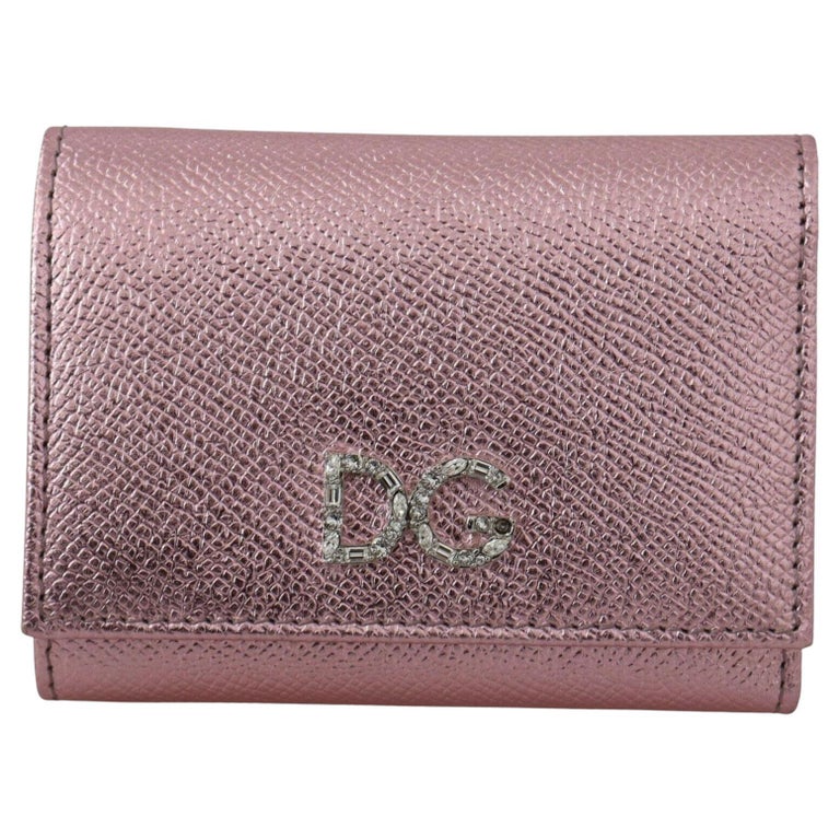 Dolce and Gabbana Pink Silver Leather Trifold Wallet Purse With DG Logo ...