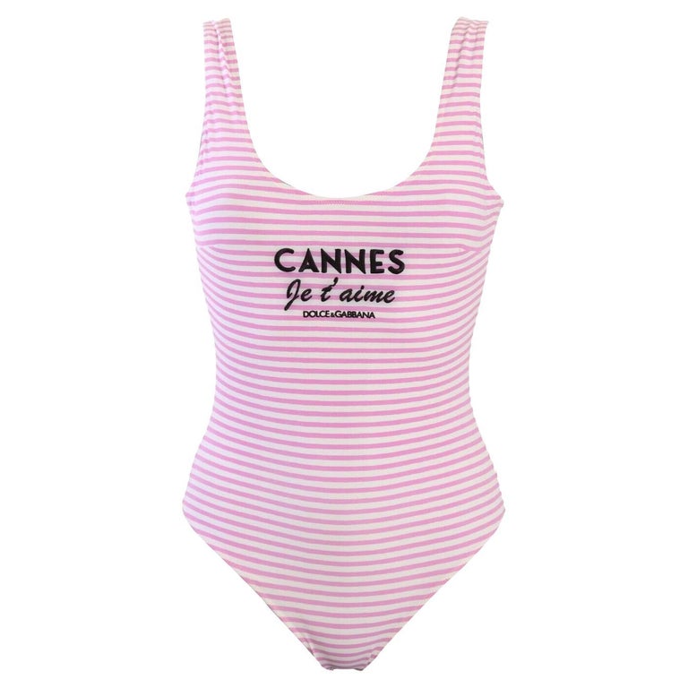 Dolce and Gabbana Pink White Striped I love Cannes Swimsuit Swimwear ...
