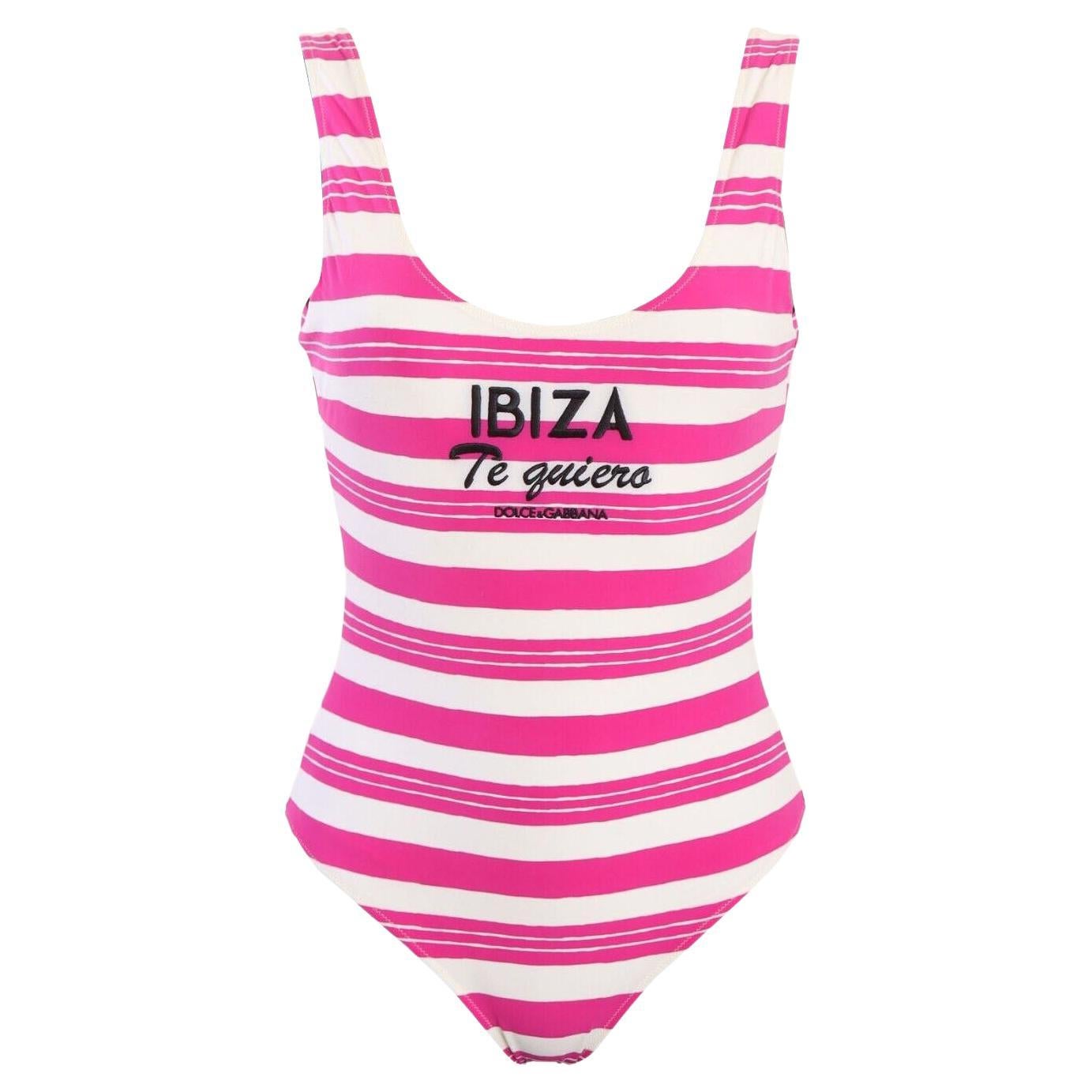 Dolce and Gabbana Rosa-Weiß gestreifter I love Ibiza Badeanzug in ...