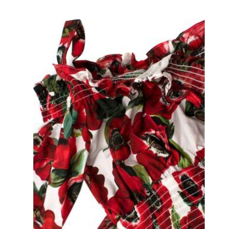 Dolce and Gabbana Poppy Print Off-Shoulder Cotton Poplin Dress For Sale ...