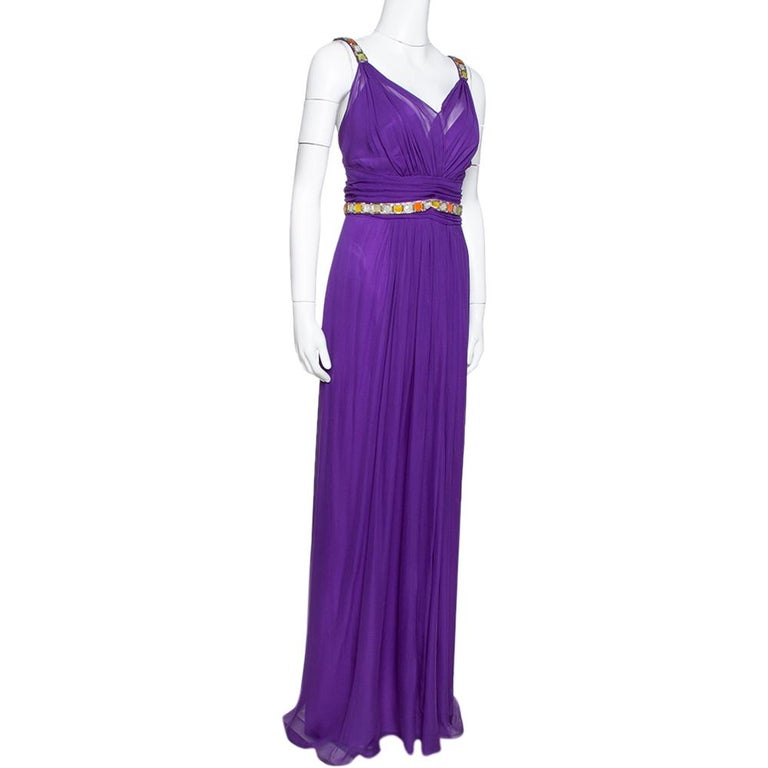 Dolce and Gabbana Purple Silk Chiffon Embellished Maxi Dress L at ...