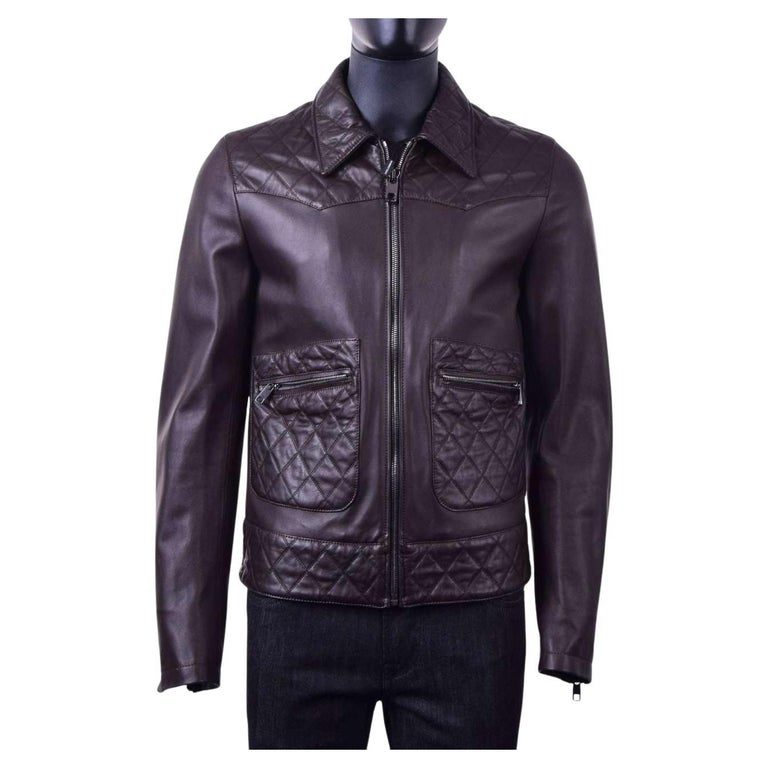 Dolce and Gabbana - Quilted Biker Leather Jacket Brown For Sale at 1stDibs