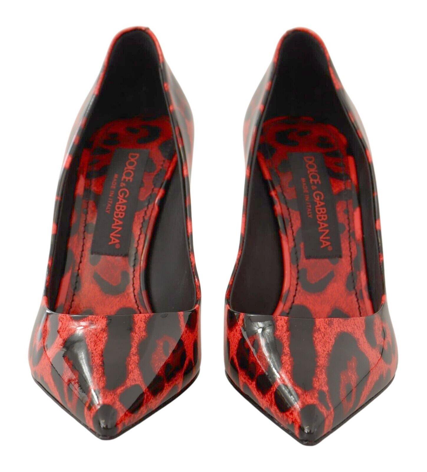 Dolce and Gabbana Red Black Leather Leopard Print Pumps Shoes Heels DG ...