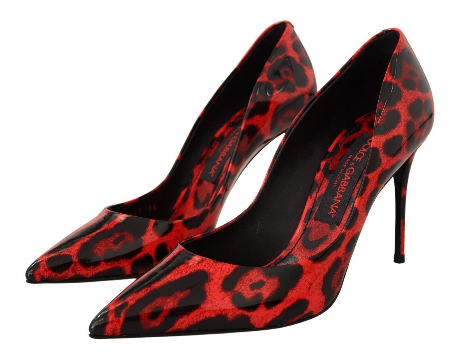 Dolce and Gabbana Red Black Leather Leopard Print Pumps Shoes Heels DG ...