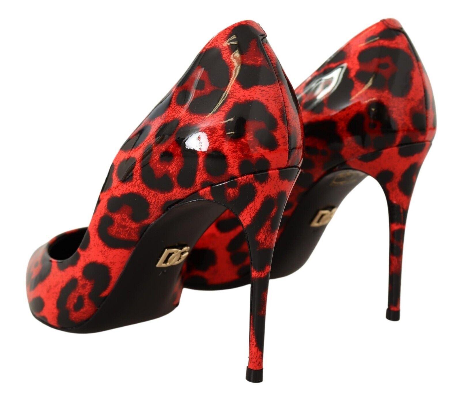 Dolce and Gabbana Red Black Leather Leopard Print Pumps Shoes Heels DG ...