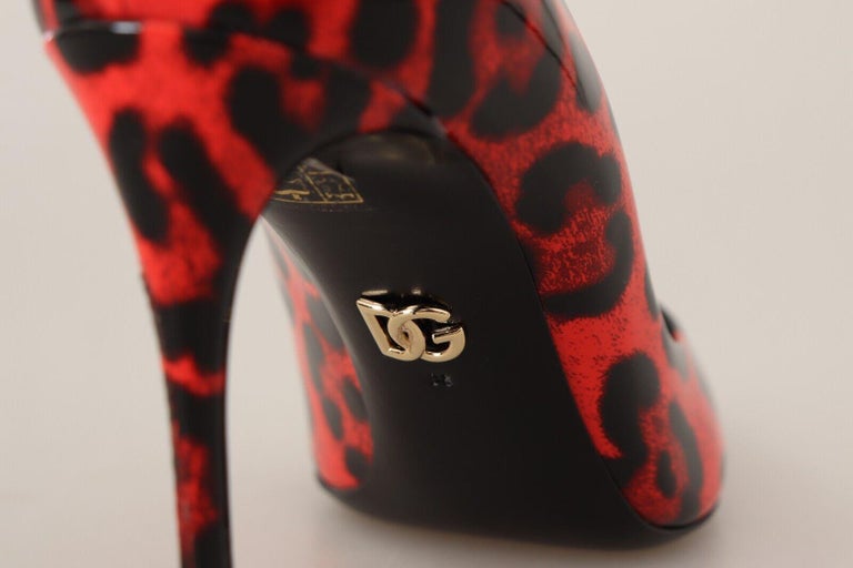 Dolce and Gabbana Red Black Leather Leopard Print Pumps Shoes Heels DG ...