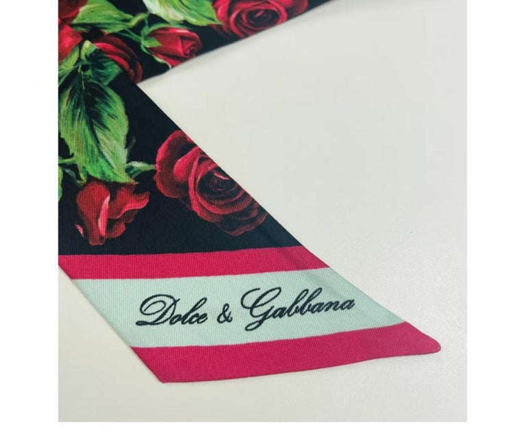 Dolce and Gabbana Red Black Silk Roses Floral Mini Scarf Headscarf Tie ...