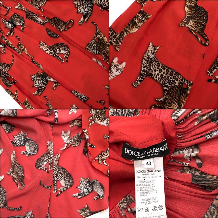 Dolce and Gabbana Red Cat Print Silk Dress IT 40 at 1stDibs | dolce and ...