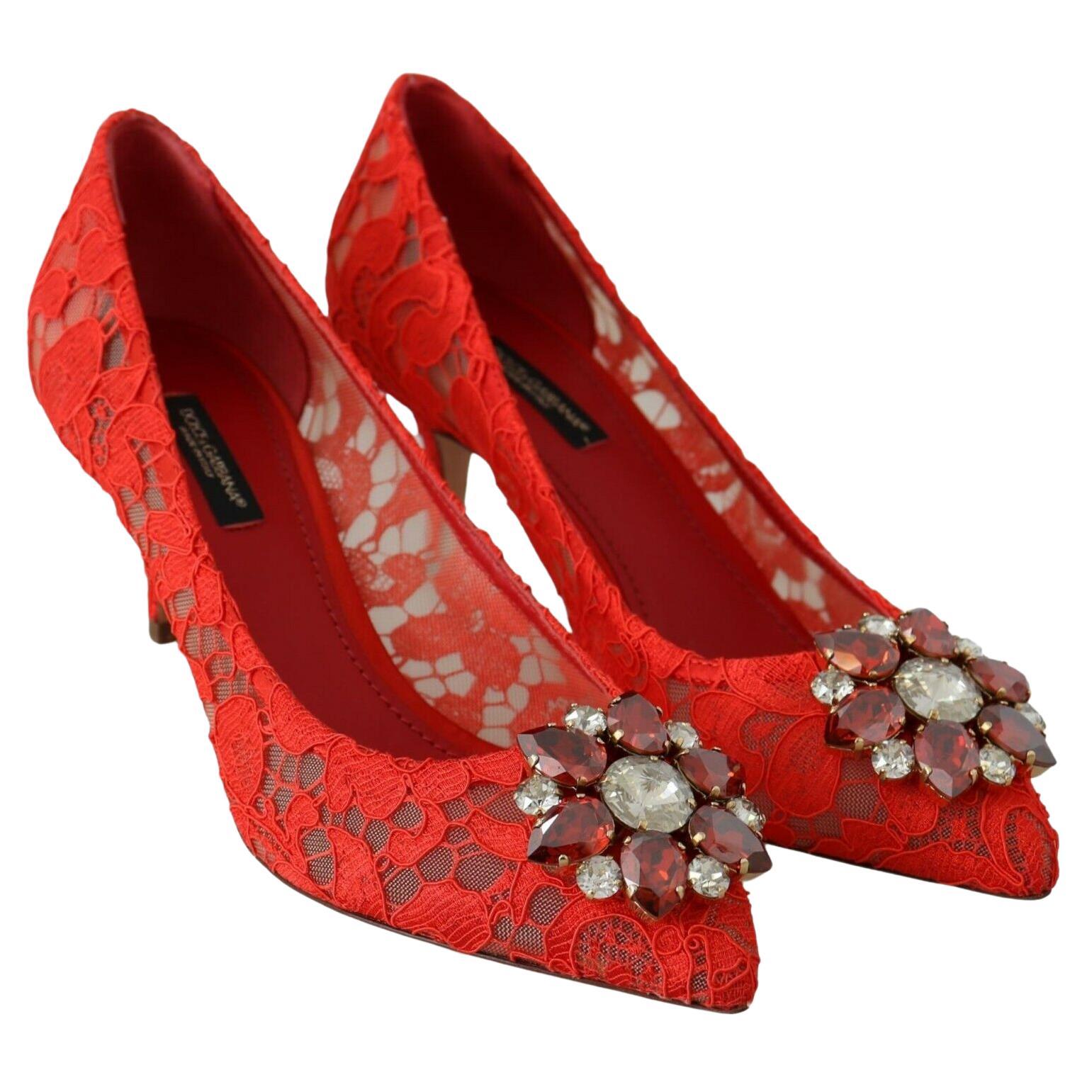 Dolce and Gabbana Red Leather Peep Toe Pumps Size 38 at 1stDibs