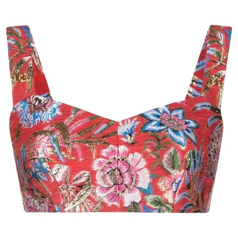 Dolce and Gabbana Red Floral Lurex Corset Bustier Sleeveless Short ...