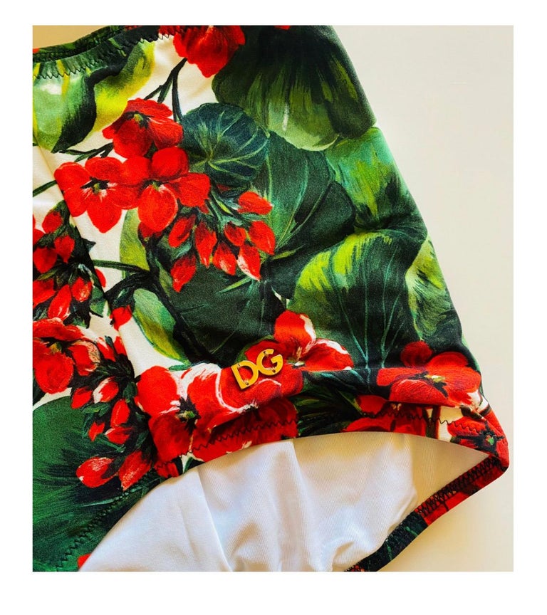 Dolce and Gabbana Red Geranium Floral Bikini Beachwear Swimwear Set ...