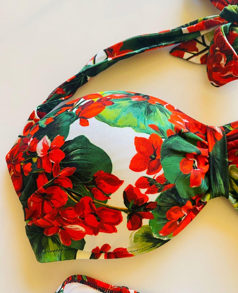 Dolce and Gabbana Red Geranium Floral Two Piece Swimsuit Bikini ...