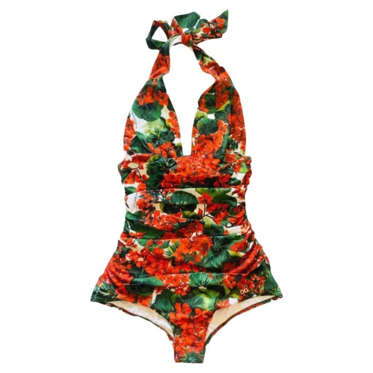 Dolce and Gabbana Red Geranium Flower One-piece Swimsuit Swimwear ...