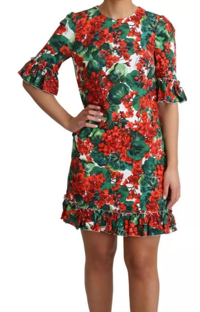 Dolce and Gabbana red geranium printed viscose mid length dress For ...