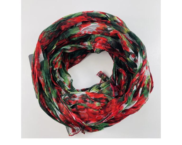 Dolce and Gabbana Red Green Cotton Floral Geranium Scarf Wrap Cover Up ...