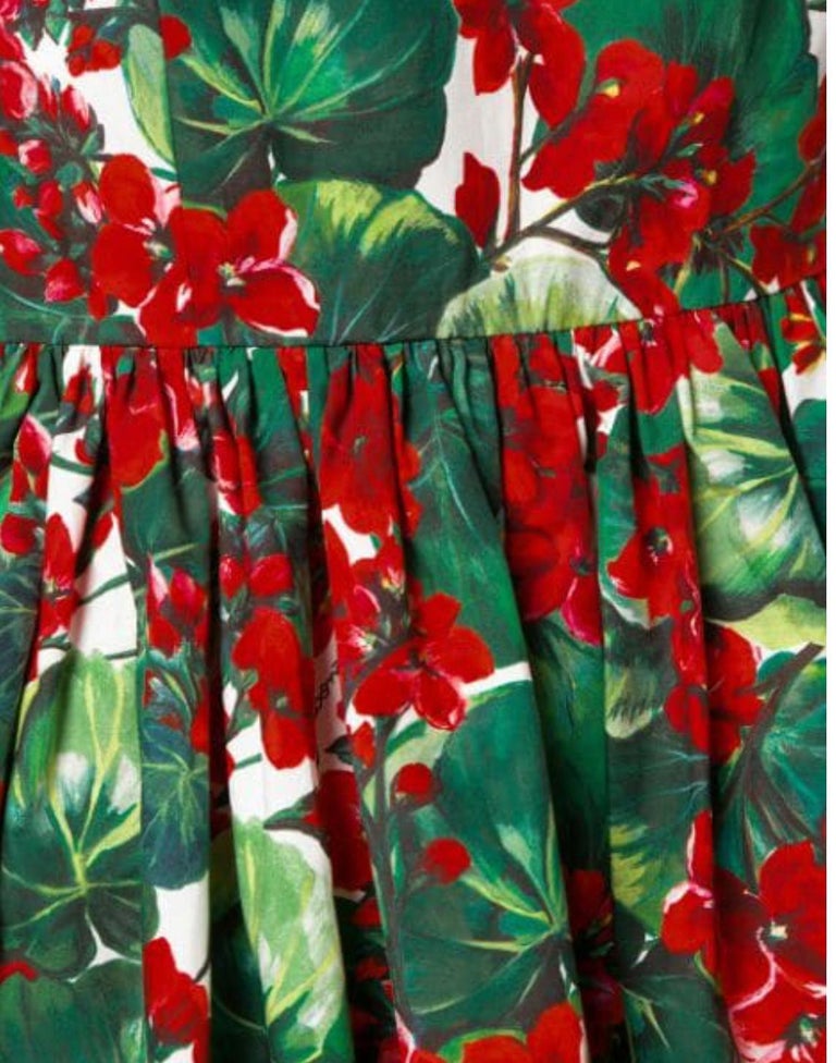 Dolce and Gabbana Red Green Cotton Geranium Floral Mini Dress Flowers ...