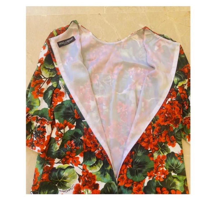 Dolce and Gabbana Red Green Viscose Geranium Floral Midi Dress Flowers ...