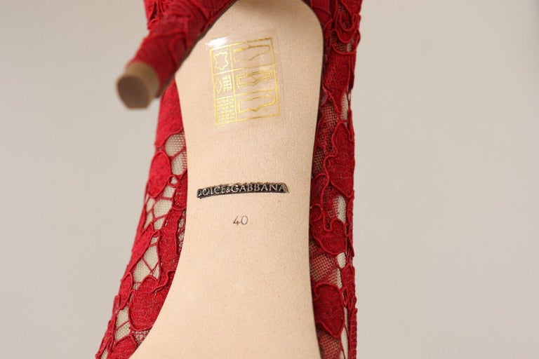 Dolce and Gabbana Red Lace Leather Bellucci Shoes Heels Pumps Floral DG ...