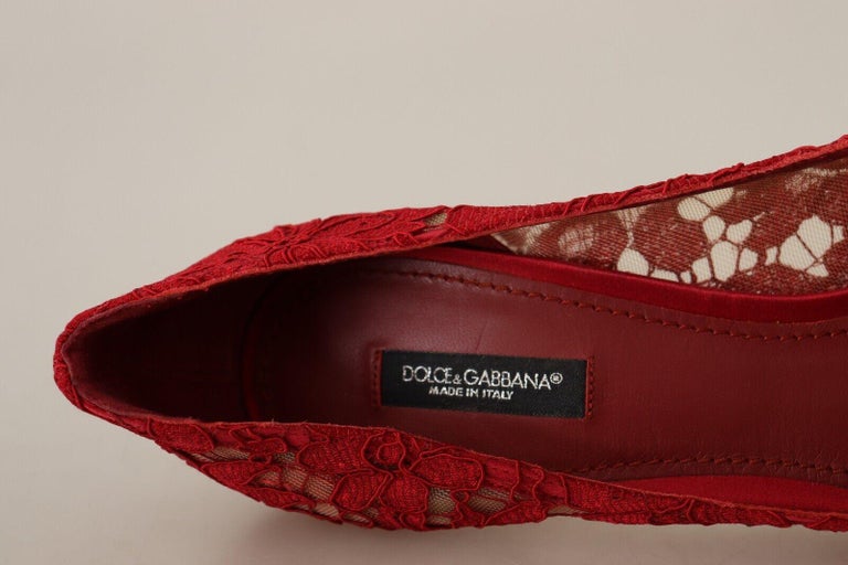 Dolce and Gabbana Red Lace Leather Bellucci Shoes Heels Pumps Floral DG ...
