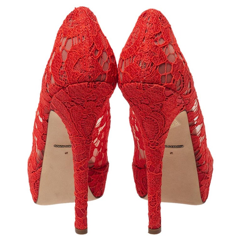 Dolce and Gabbana Red Lace Peep Toe Platform Pumps Size 41 at 1stDibs ...