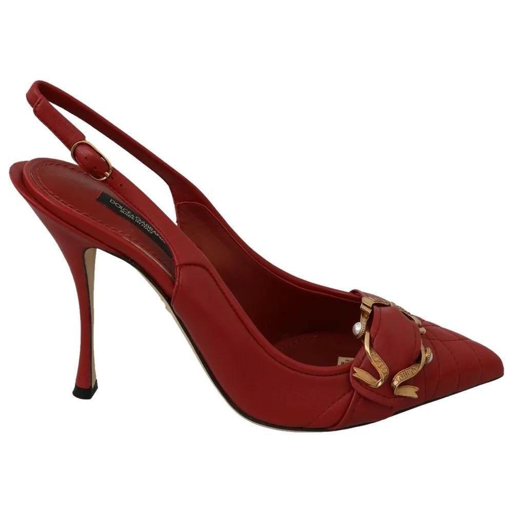 Dolce and Gabbana red leather devotion sling Bach heels shoes at ...