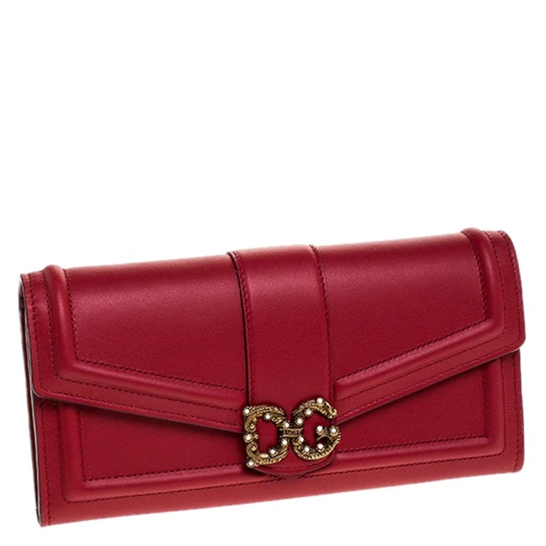 Dolce and Gabbana Red Leather DG Love Continental Wallet at 1stDibs