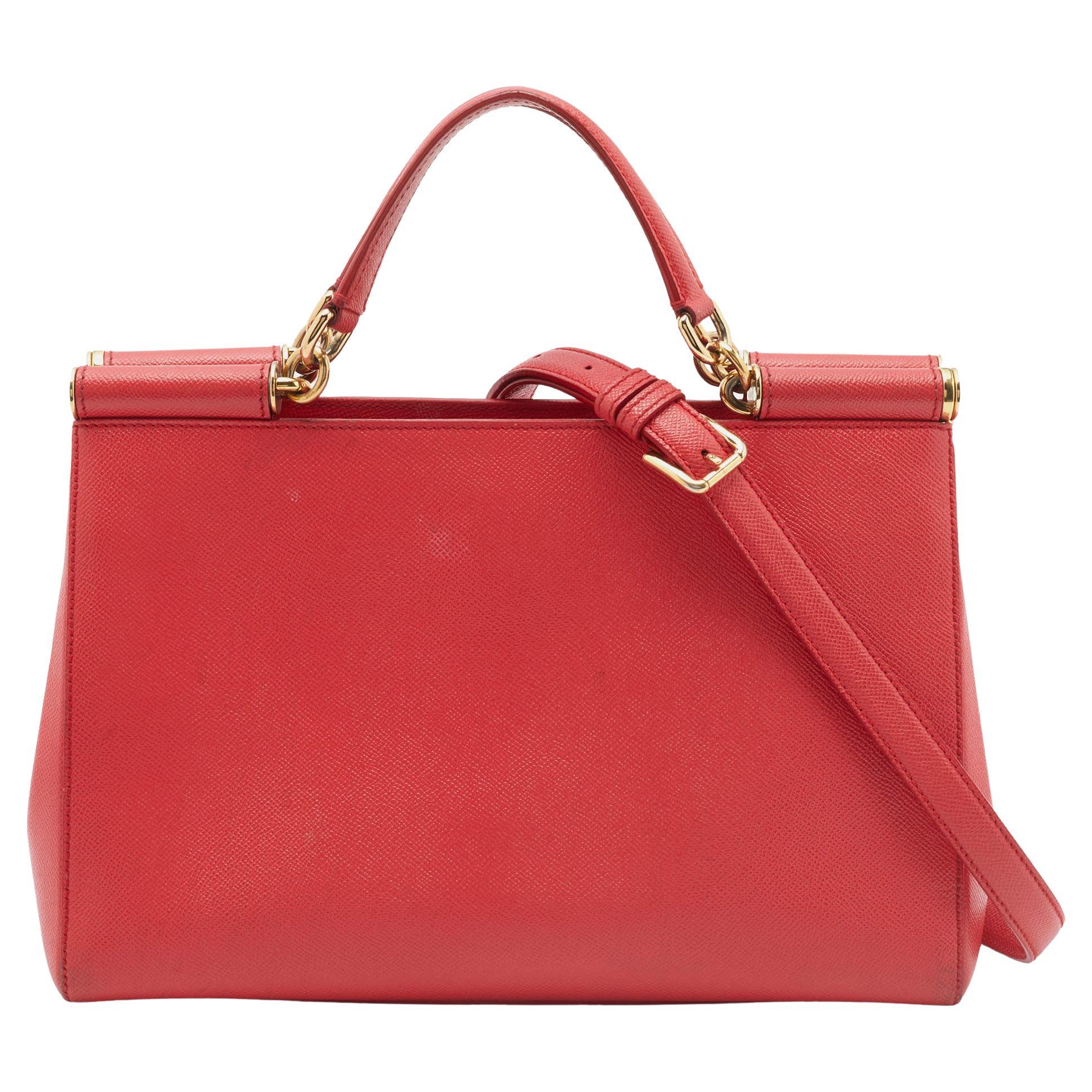 Dolce and Gabbana Red Leather Double Handle Tote For Sale at 1stDibs