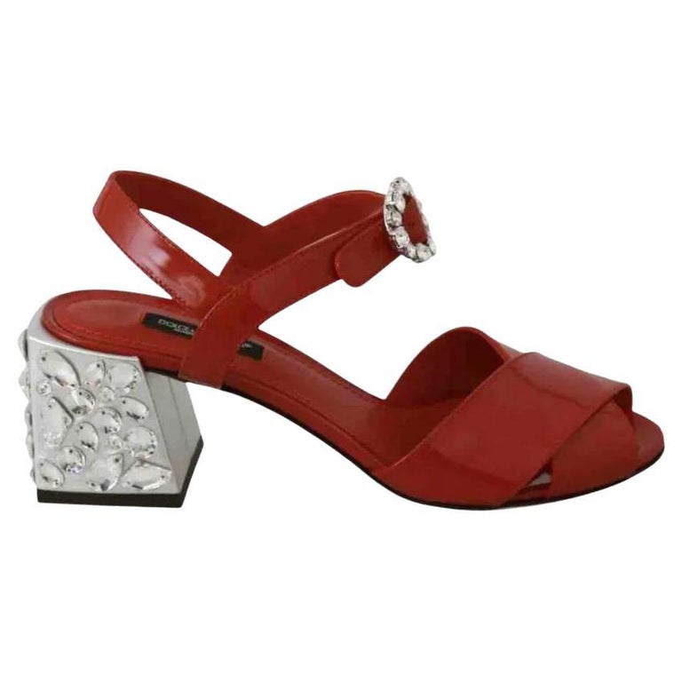 Dolce and Gabbana Red Leather Heels Pumps Ankle Strap Sandals Shoes DG ...