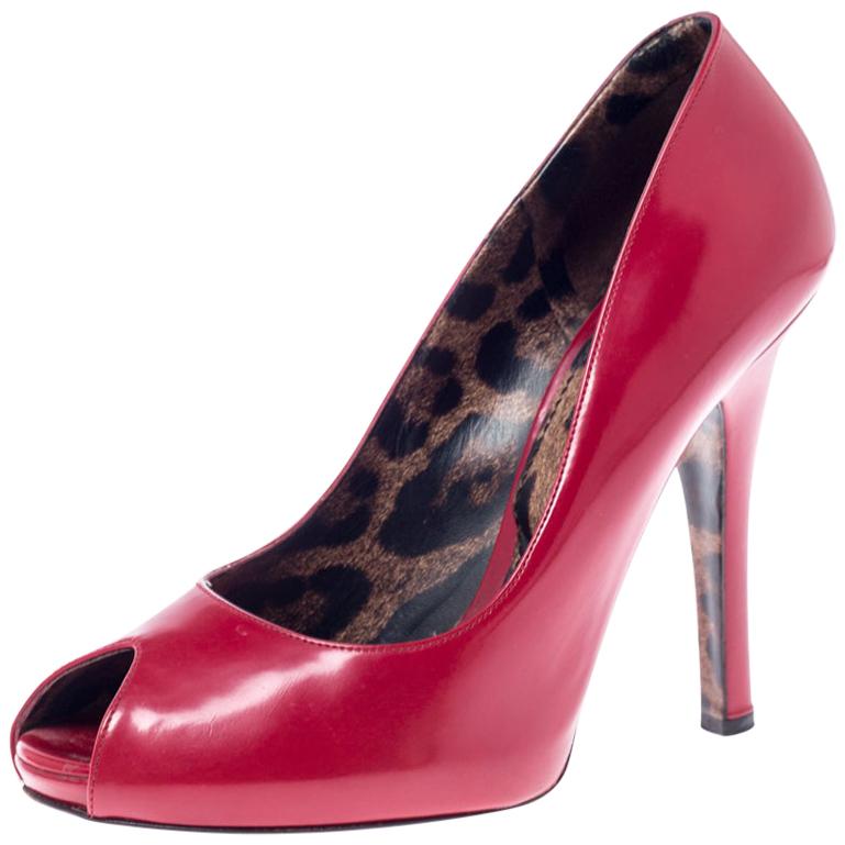Dolce and Gabbana Red Leather Peep Toe Pumps Size 38 at 1stDibs