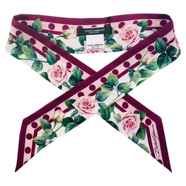 Dolce and Gabbana Red Pink Silk Rose Dots Scarf Headscarf Tie DG Italy ...