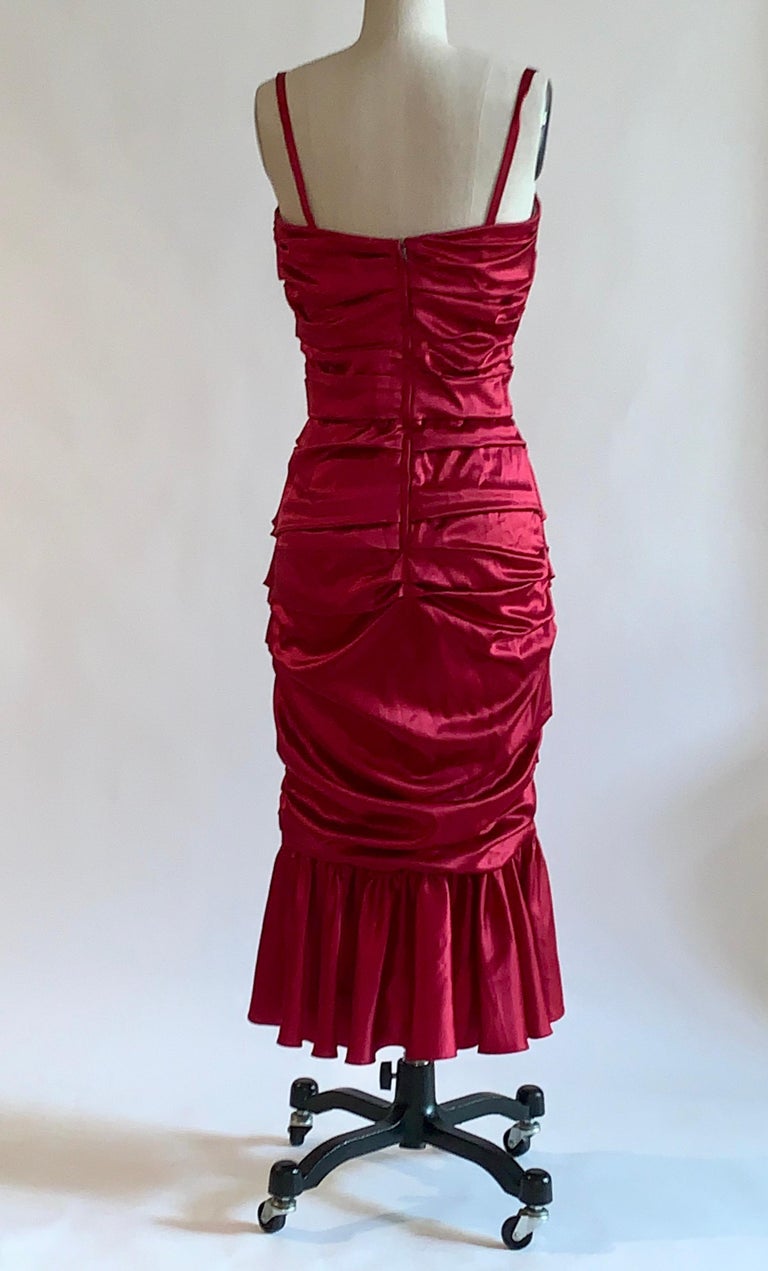 Dolce And Gabbana Red Ruched Silk Satin Cocktail Dress New With Tags At 1stdibs Cocktail Dress