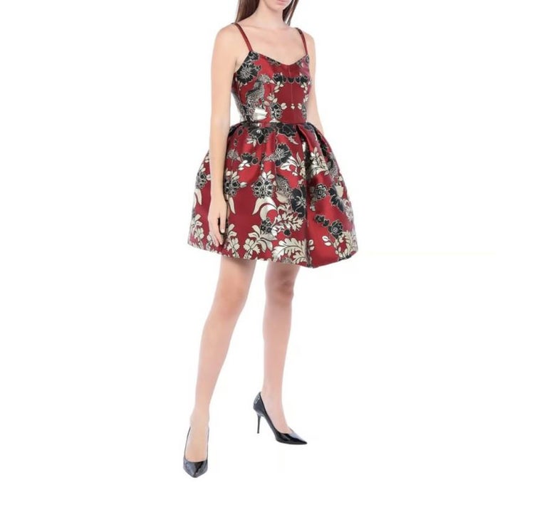 Dolce and Gabbana Red Silver Floral Leopard Mini Dress Cocktail Party ...