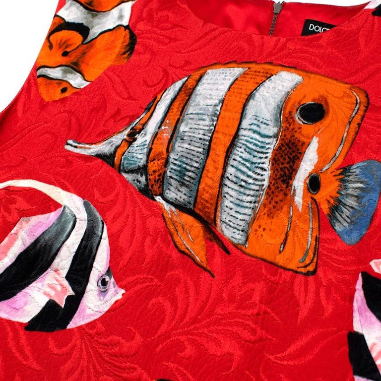 Dolce and Gabbana Red Tropical Fish Print Brocade Shift Dress For Sale ...