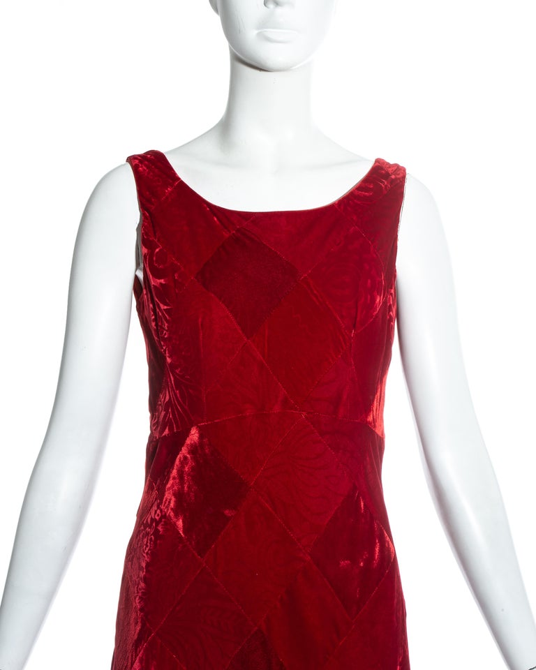 Dolce and Gabbana red velvet patchwork maxi dress, fw 1993 For Sale at ...