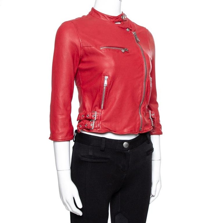 Dolce and Gabbana Red Washed Leather Biker Jacket S at 1stDibs | washed ...