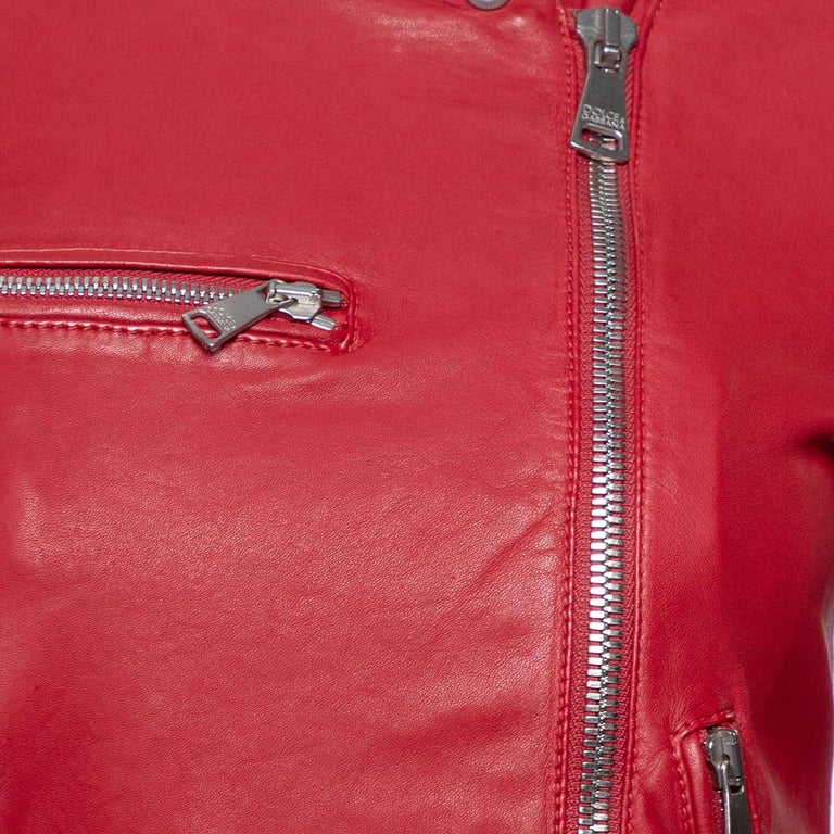 Dolce and Gabbana Red Washed Leather Biker Jacket S at 1stDibs | washed ...