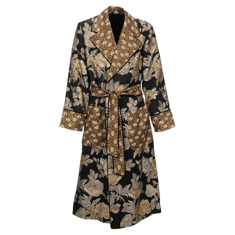 Dolce and Gabbana - Roses Flower Jacquard Coat Robe Gold Black 46 For ...