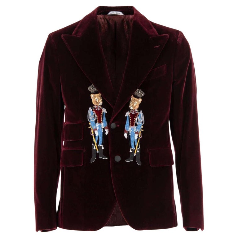 Dolce and Gabbana Royal Crown Fox Velvet Blazer Tuxedo Jacket Bordeaux ...