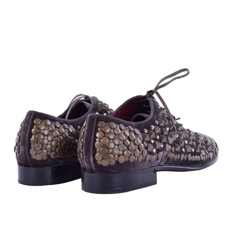 Dolce and Gabbana - RUNWAY Studded Velour Derby Shoes For Sale at 1stDibs