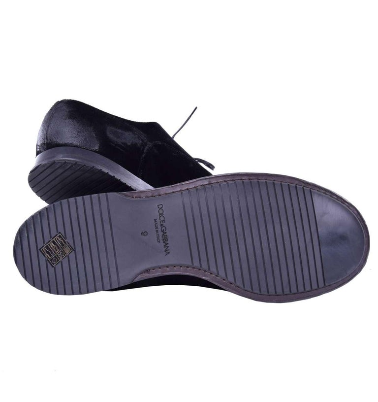 Dolce and Gabbana - RUNWAY Velour Shoes Black EUR 39.5 For Sale at 1stDibs