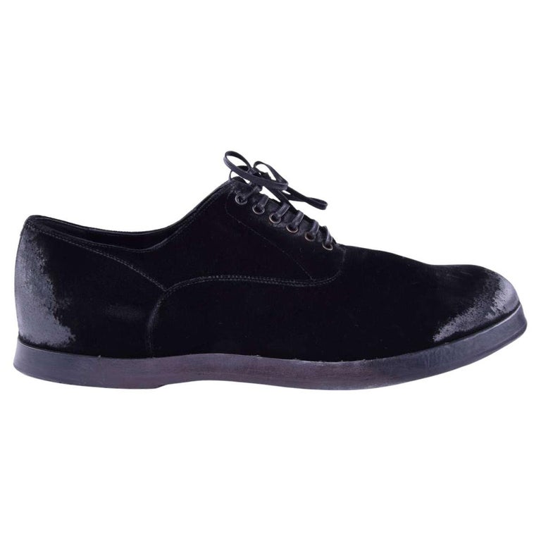 Dolce and Gabbana - RUNWAY Velour Shoes Black EUR 39.5 For Sale at 1stDibs