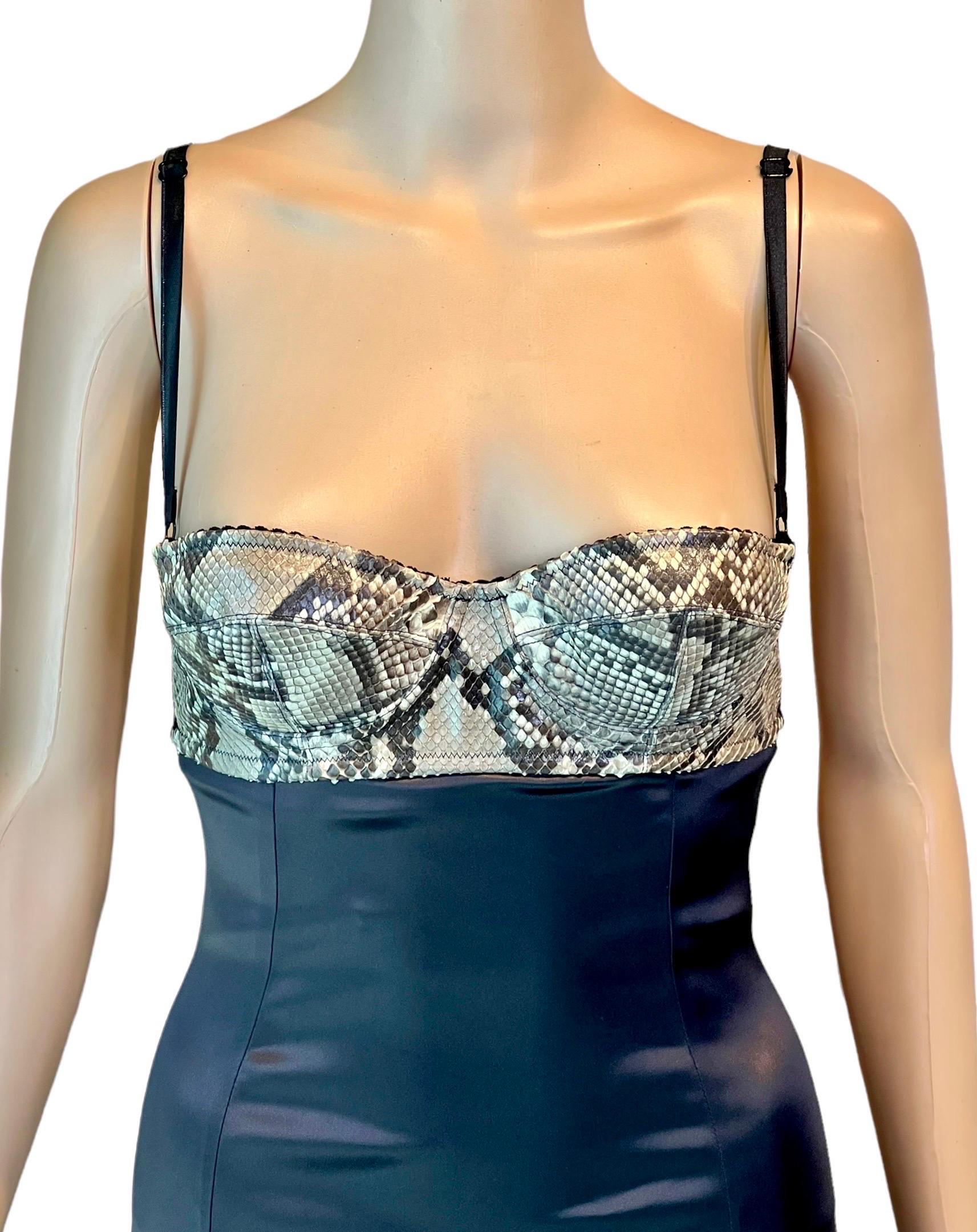 Dolce and Gabbana S/S 2005 Python Leather Bustier Bra Bodycon Silk Mini Dress at 1stDibs