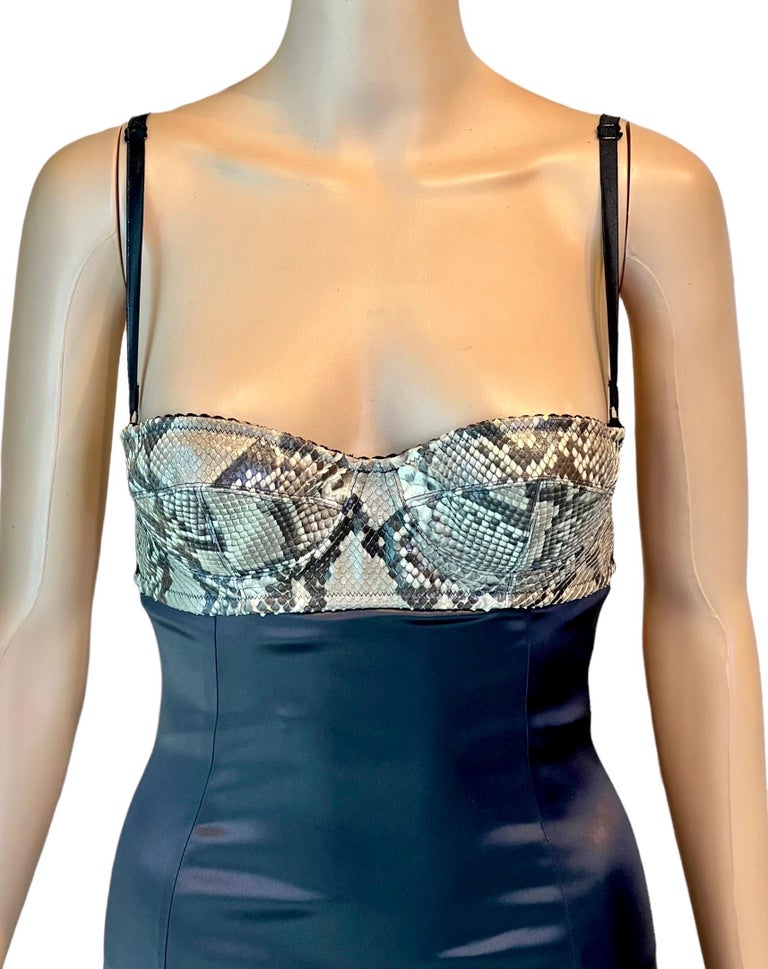 Dolce and Gabbana S/S 2005 Python Leather Bustier Bra Bodycon Silk Mini Dress For Sale at 1stDibs