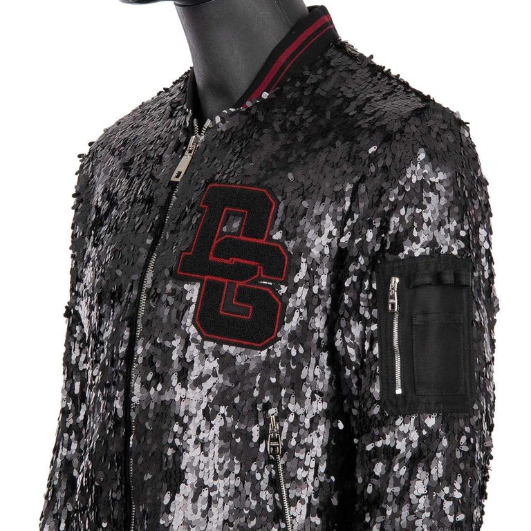 Dolce and Gabbana - Sequined Varsity Jacket with DG Logos Black 48 For ...