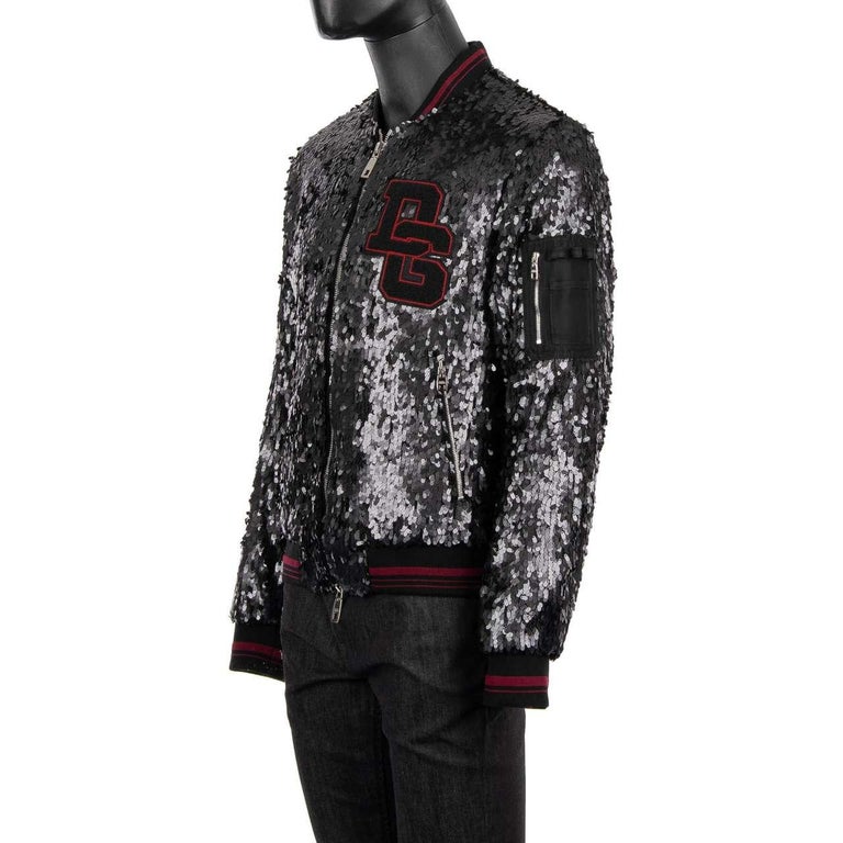 Dolce and Gabbana - Sequined Varsity Jacket with DG Logos Black 50 For ...