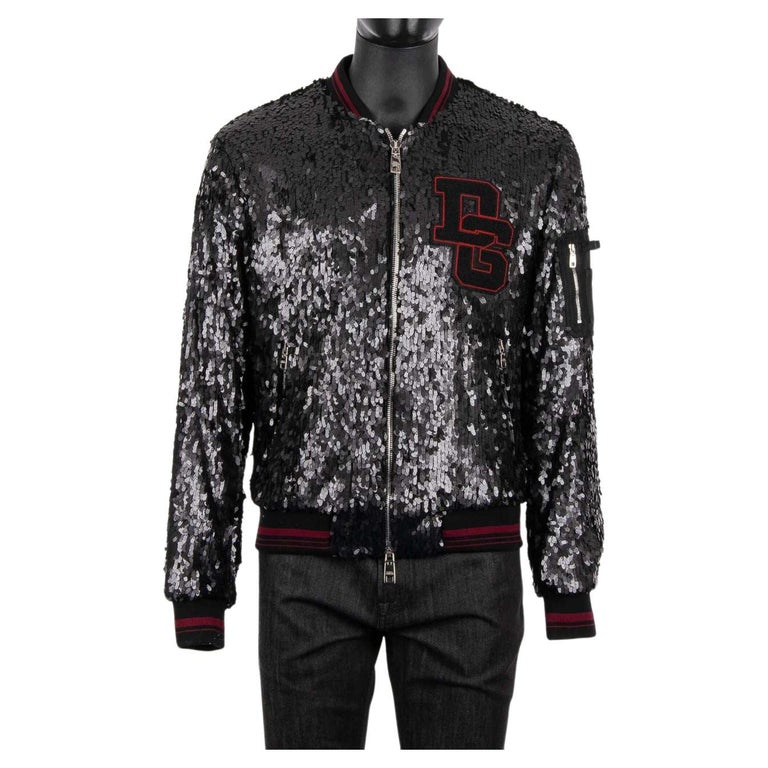Dolce and Gabbana - Sequined Varsity Jacket with DG Logos Black 50 For ...