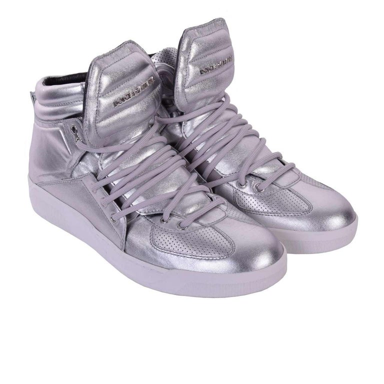Dolce and Gabbana - Shiny High-Top Sneaker BENELUX Silver EUR 44 For ...
